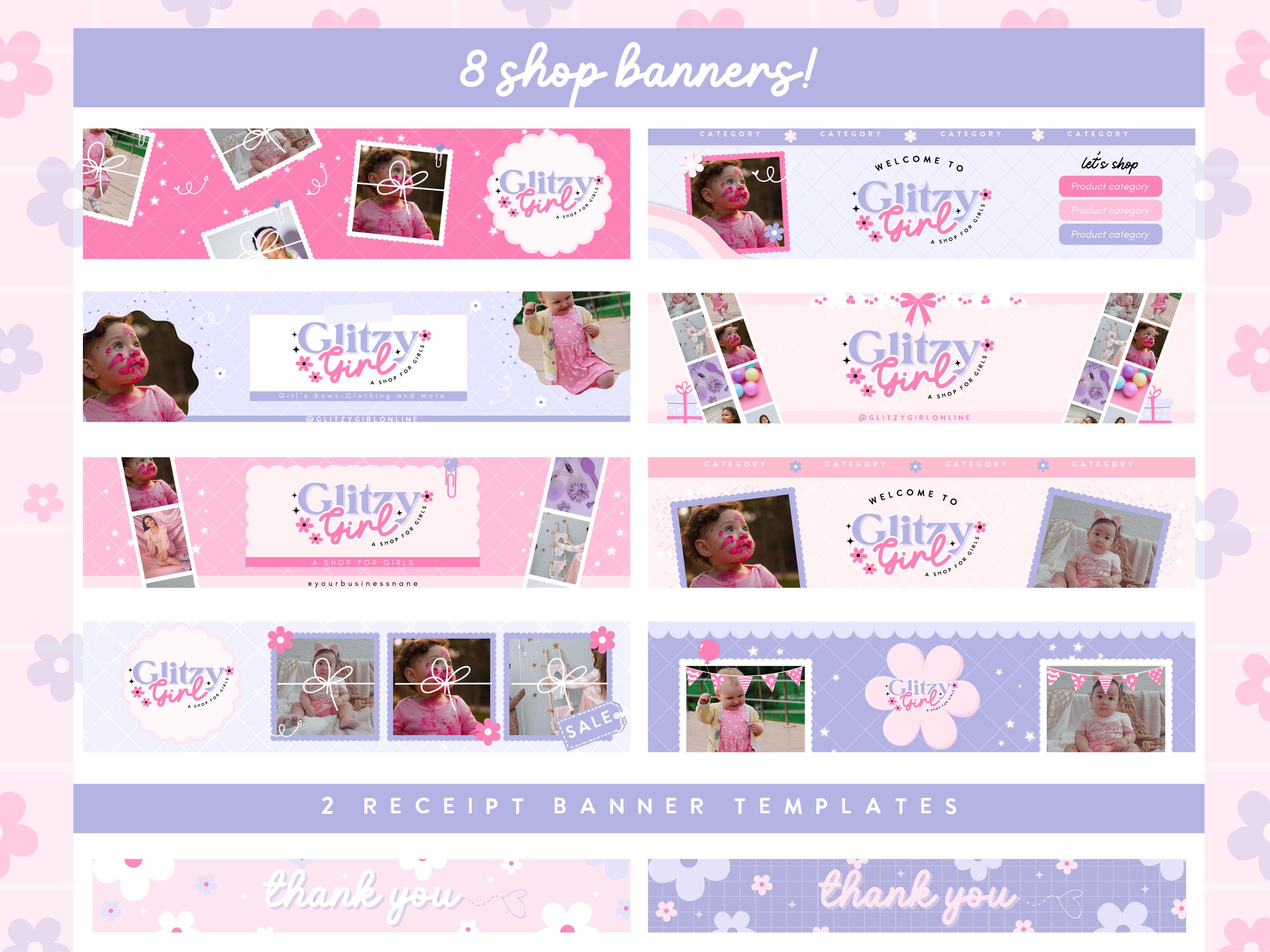 Glitzy Girl Etsy Shop Banner Branding Template Kit-editable -cute Girly ...