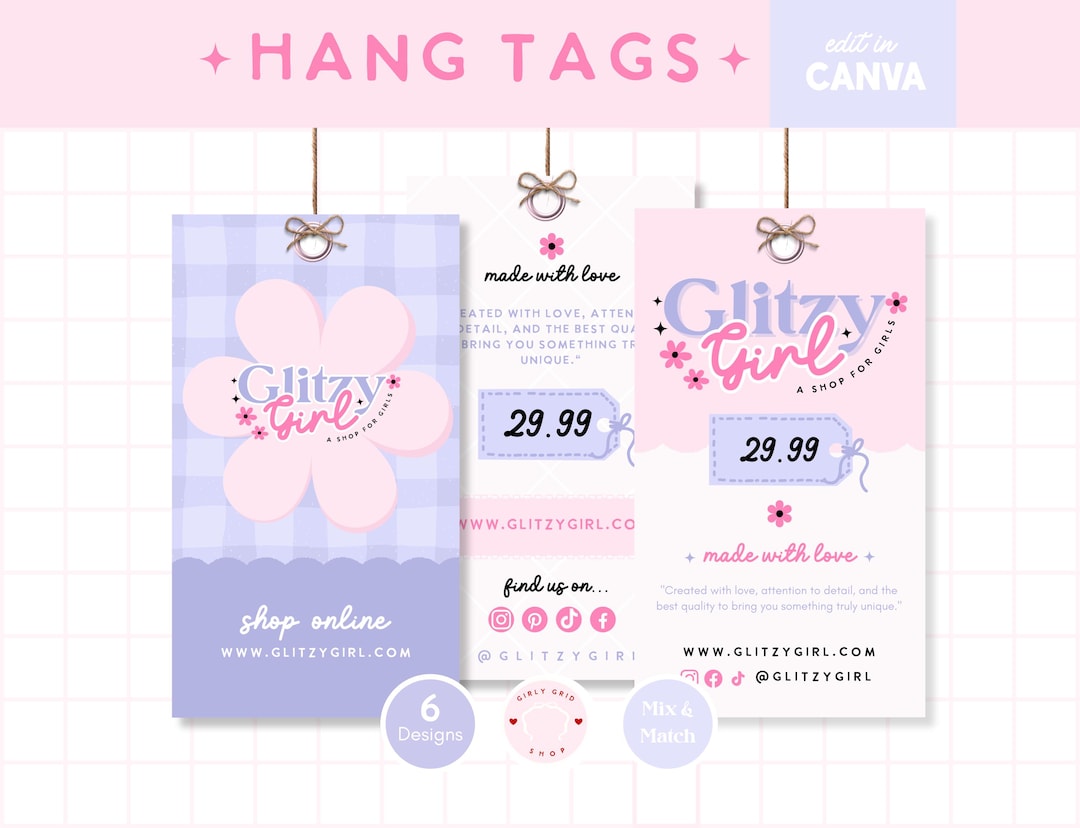 Glitzy Girl Editable in Canva Hang Tags for Small Business- Price Tags ...
