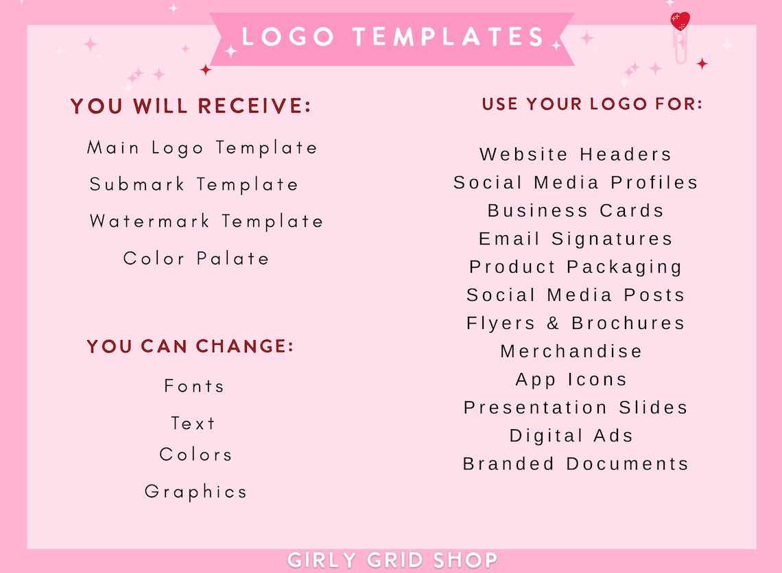 Glitzy Girl Logo Template - Editable in Canva - Cute Pink Small ...