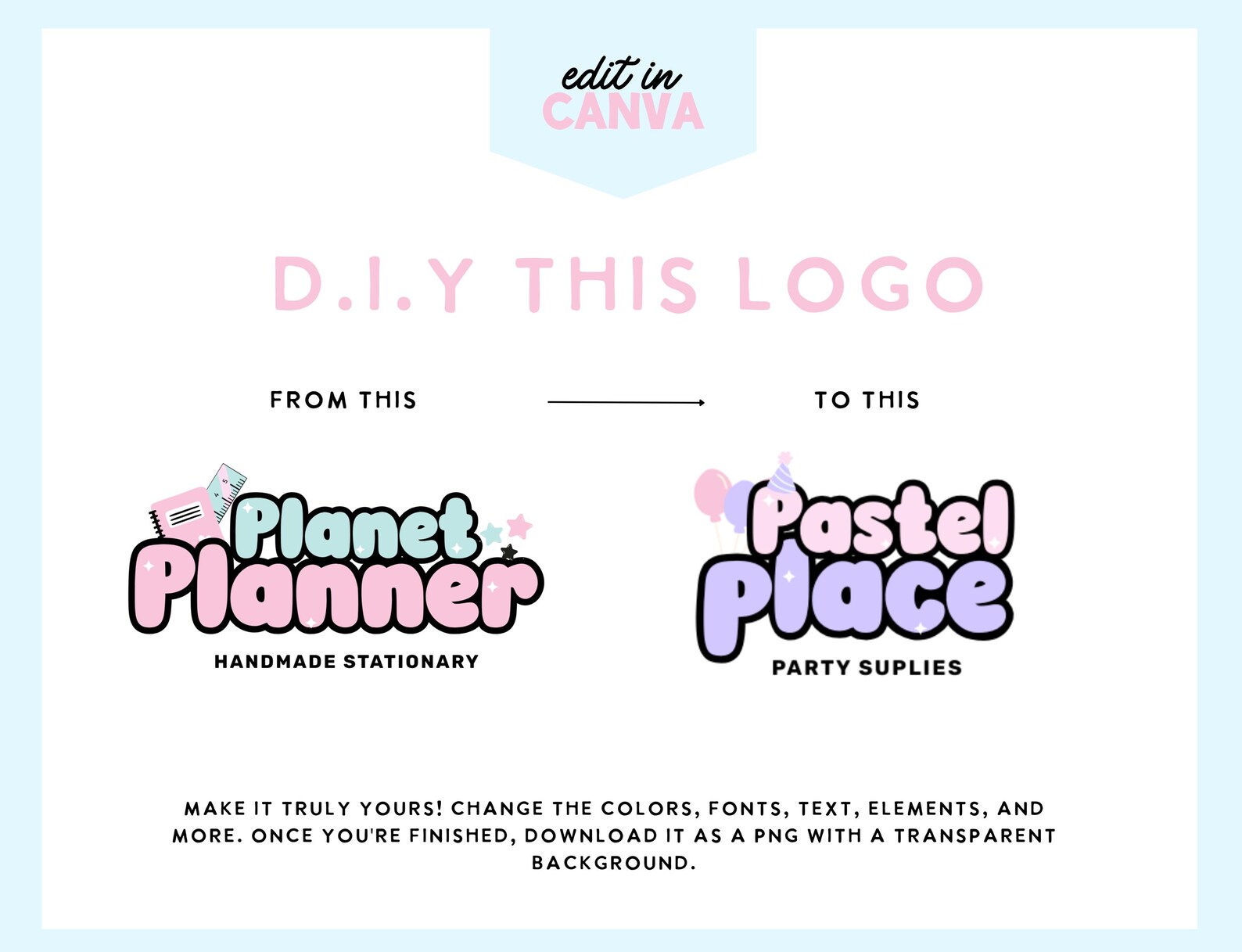 Planet Planner Logo Set for Small Business-custom DIY Cute Logo-edit in ...