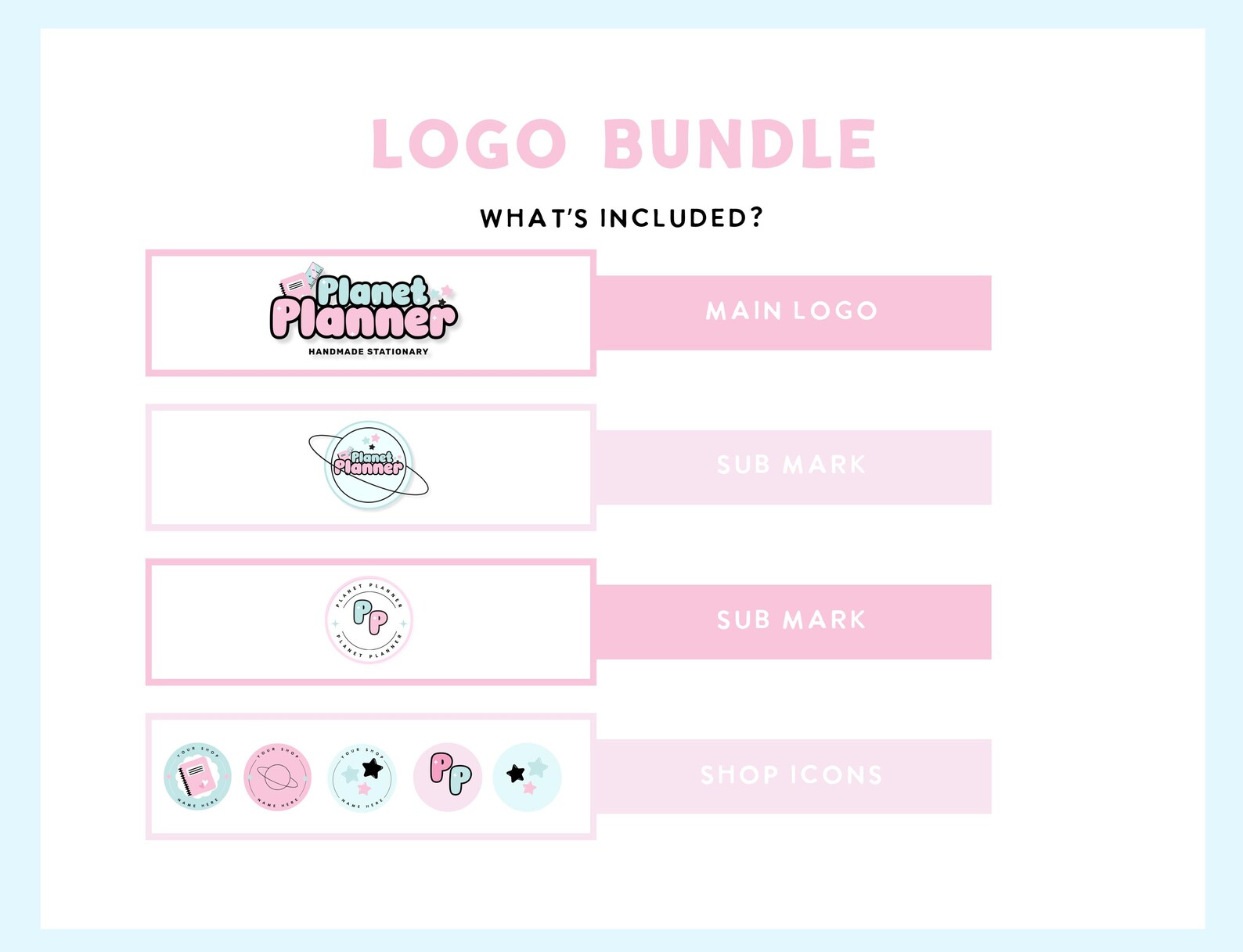 Planet Planner Logo Set for Small Business-custom DIY Cute Logo-edit in ...