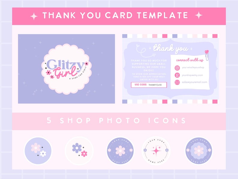 Glitzy Girl Etsy Shop Banner Branding Template Kit-editable -cute Girly ...