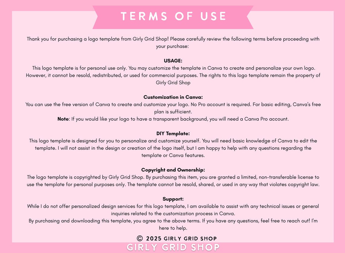 Glitzy Girl Logo Template - Editable in Canva - Cute Pink Small ...