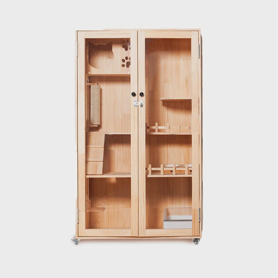 Wooden Cat House, Large Indoor Outdoor Cat Condo, Multi-level Catio ...