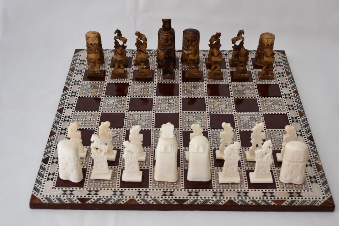 Handmade Egyptian Camel Bone Chess Set: Mother of Pearl Inlay, Wooden ...