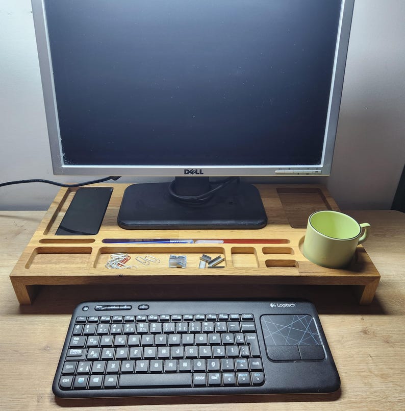 Solid Oak Wood Monitor Stand ,handmade Desk Organizer & Riser, Handmade ...