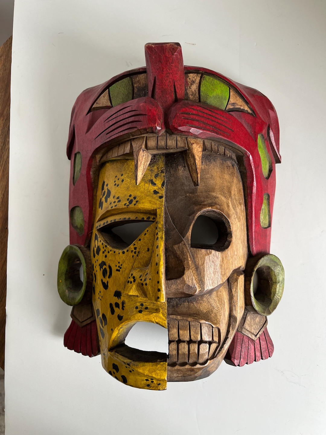 Very Intriguing Hand Carved and Painted Wood Mask Half Warrior, Half ...