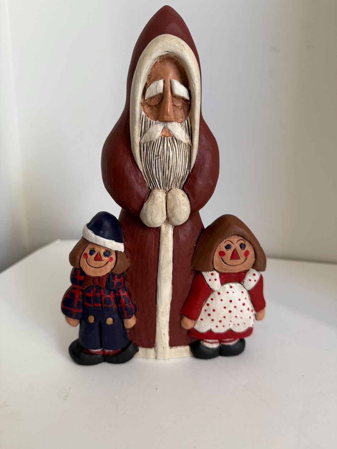 Vintage Amish Folk Art Wood Carving, Santa Claus, Raggedy Ann & Andy - Etsy
