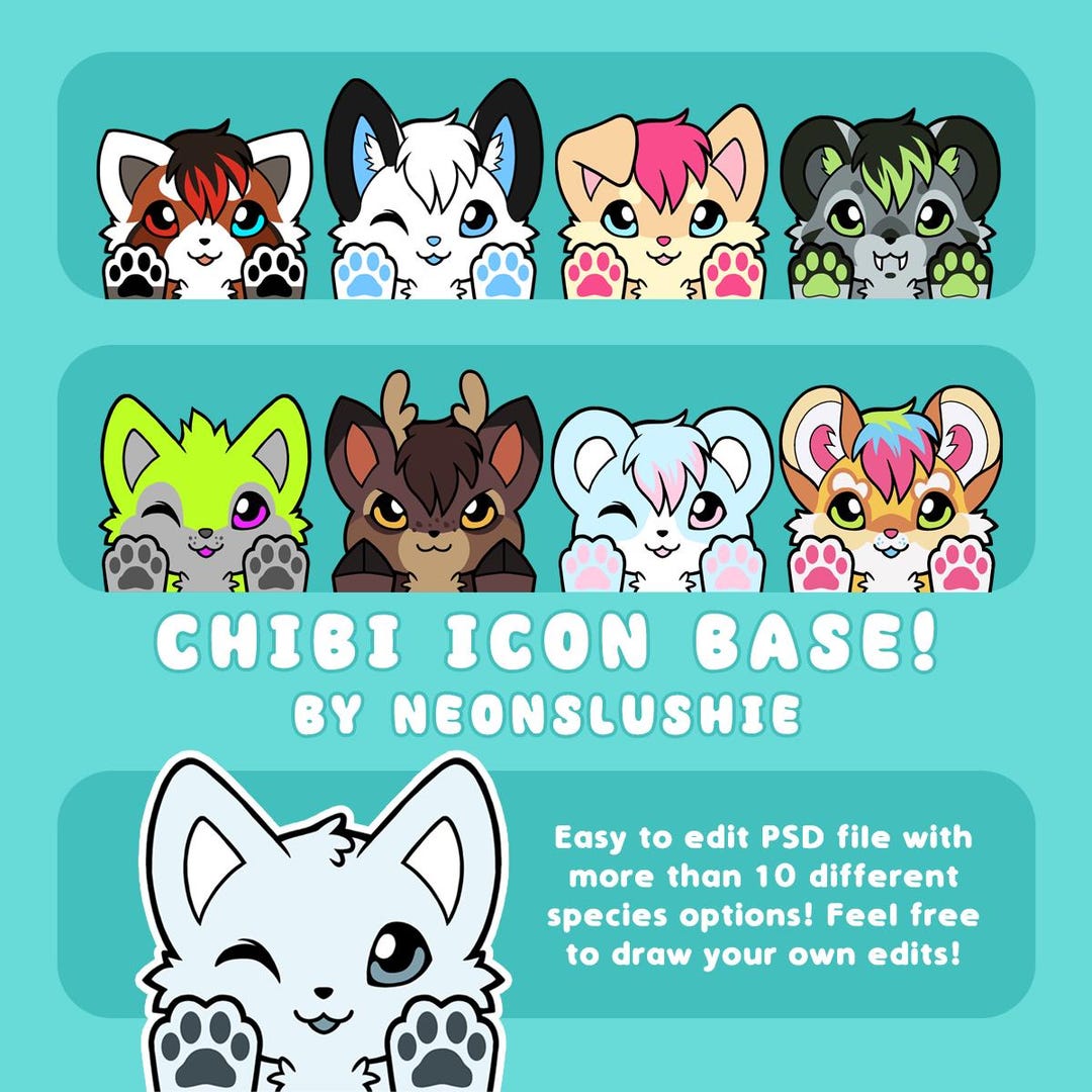 Furry Paws Chibi Icon | Pfp Base Template | Easy to Color Canine ...