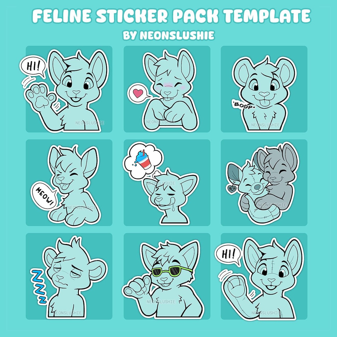 Furry Feline Emote Emoji Sticker Pack Base - Etsy