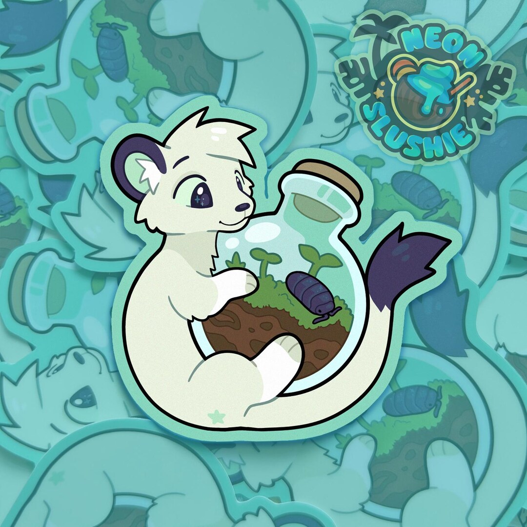 Terrarium Sticker | Adorable Cottagecore Weasel With Plant and Isopod ...