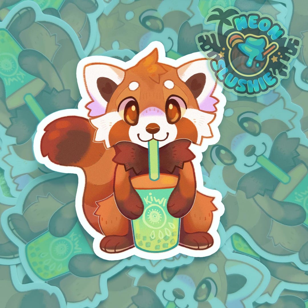Red Panda Boba Tea Sticker | Furry Red Panda Bubble Tea Drink Decal for ...