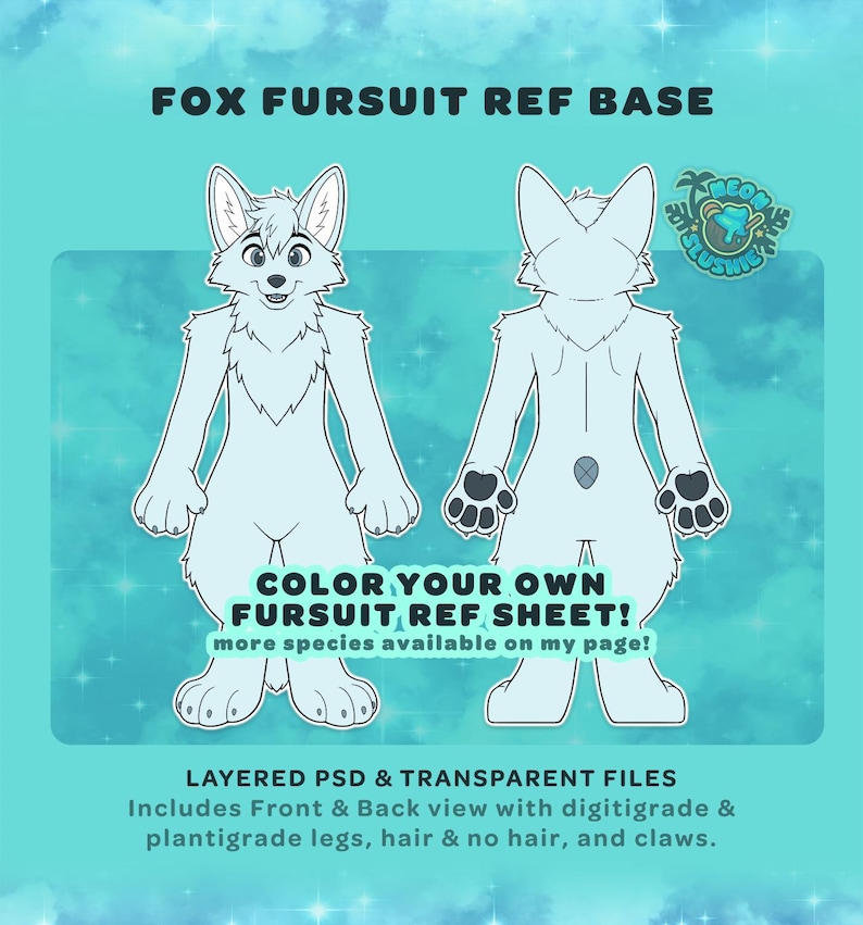 Fox Furry Fursuit Ref Sheet Template Base: Vulpine, Coyote, Fennec (PSD ...