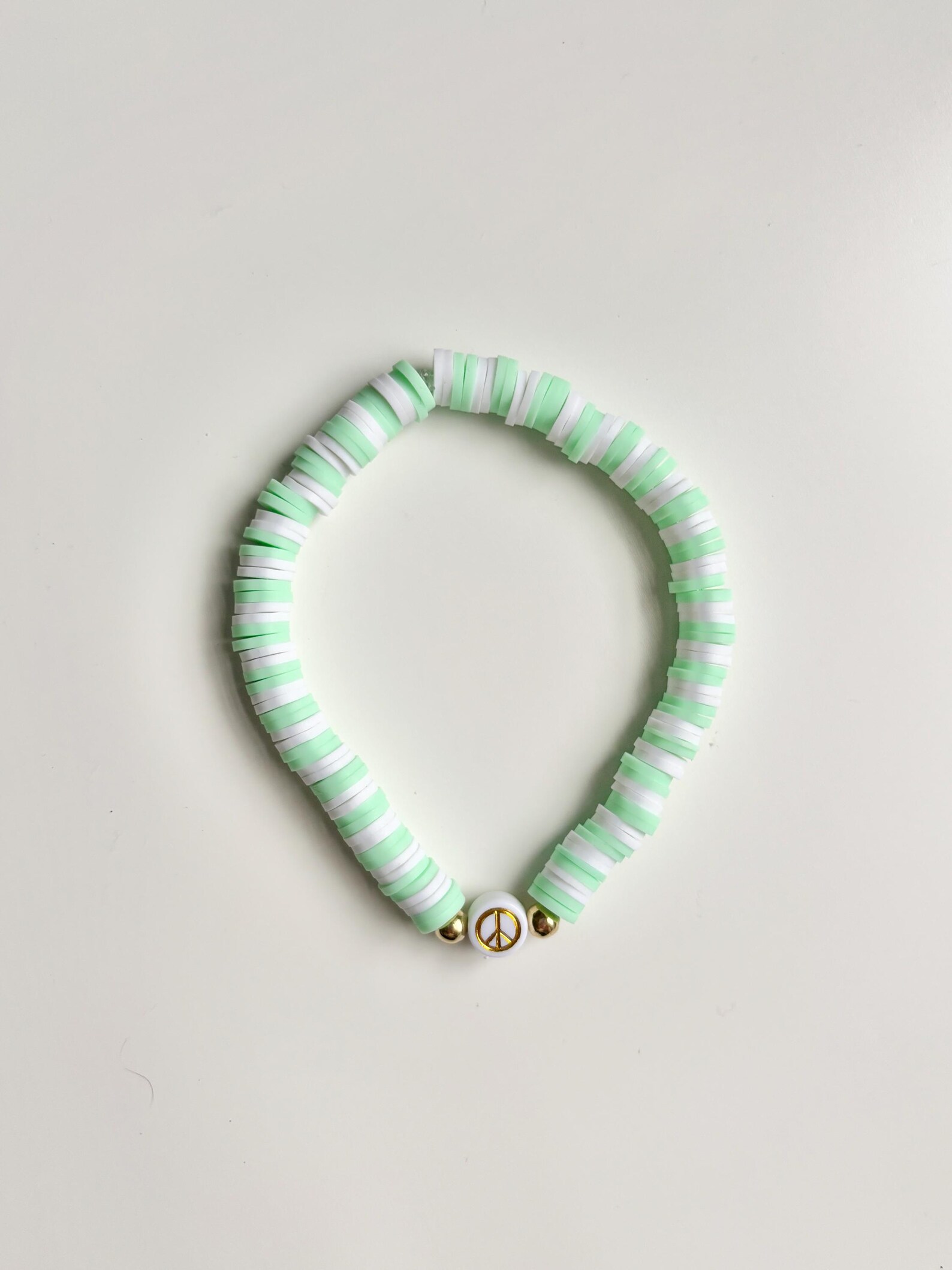 Preppy Green and White Peace Sign Clay Bead Bracelet - Etsy