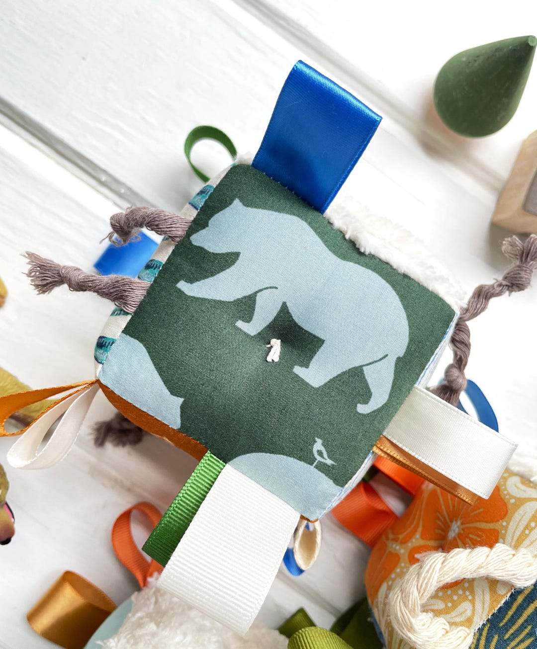Bear Trout Baby Sensory Block Toy, Mountains Trees, Taggie Fabric Block ...
