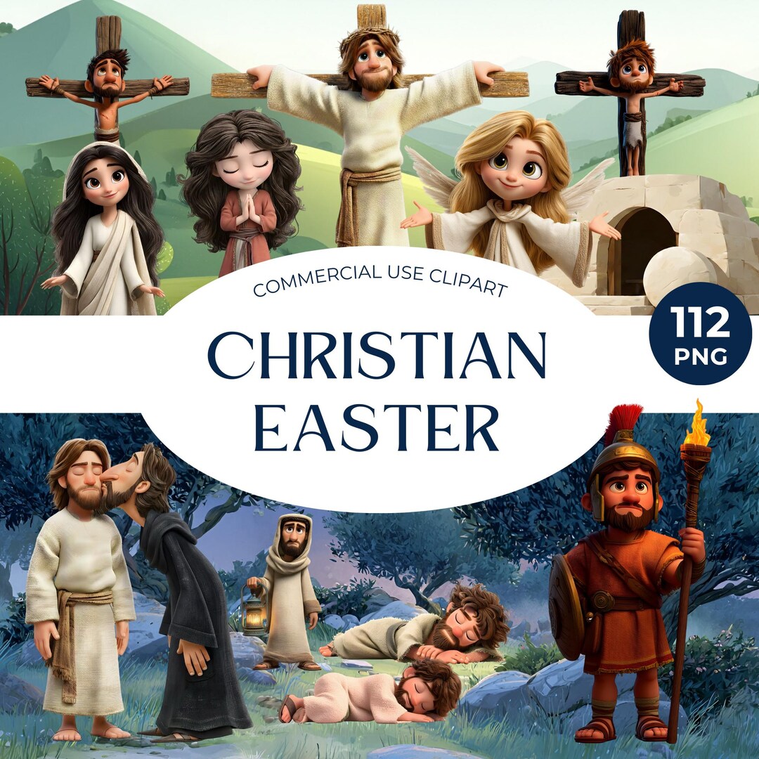 Christian Easter Clipart Set, Jesus Resurrection Scenes, Bible Story ...