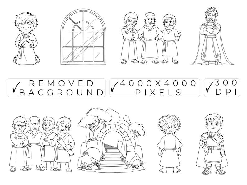 Daniel in the Lions Den Coloring Pages PNG SVG, Bible Story Printable ...