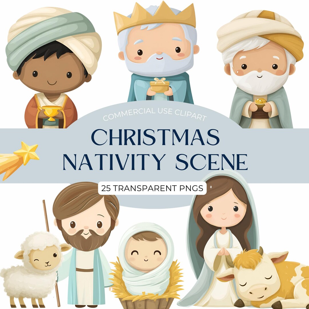 Cute Christmas Nativity Clipart – 25 Transparent Pngs for Kids Prints ...