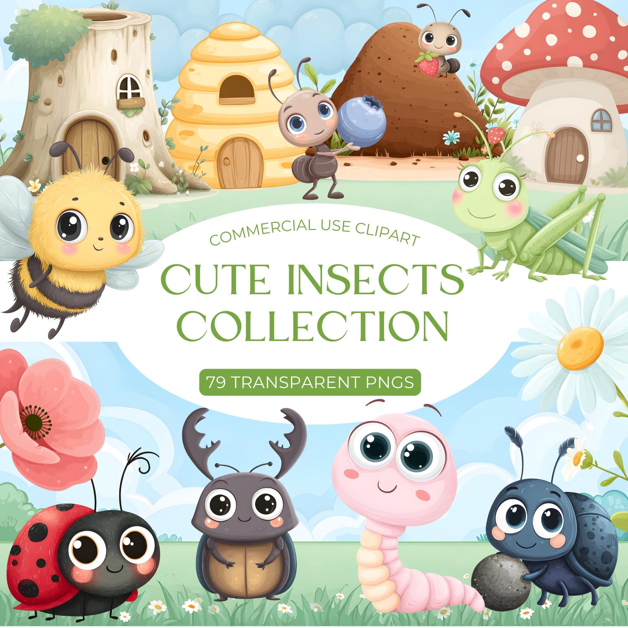 Cute Insects Clipart Set – Adorable Bug Illustrations, Kids Nursery ...