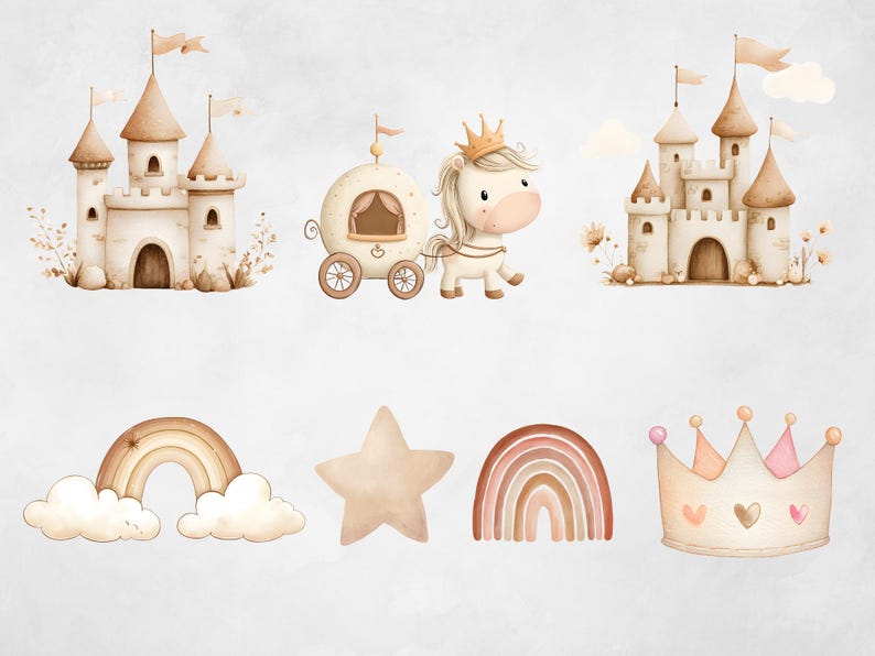 Pastel Princess & Prince Clipart Set, Fairytale Castle Graphics ...