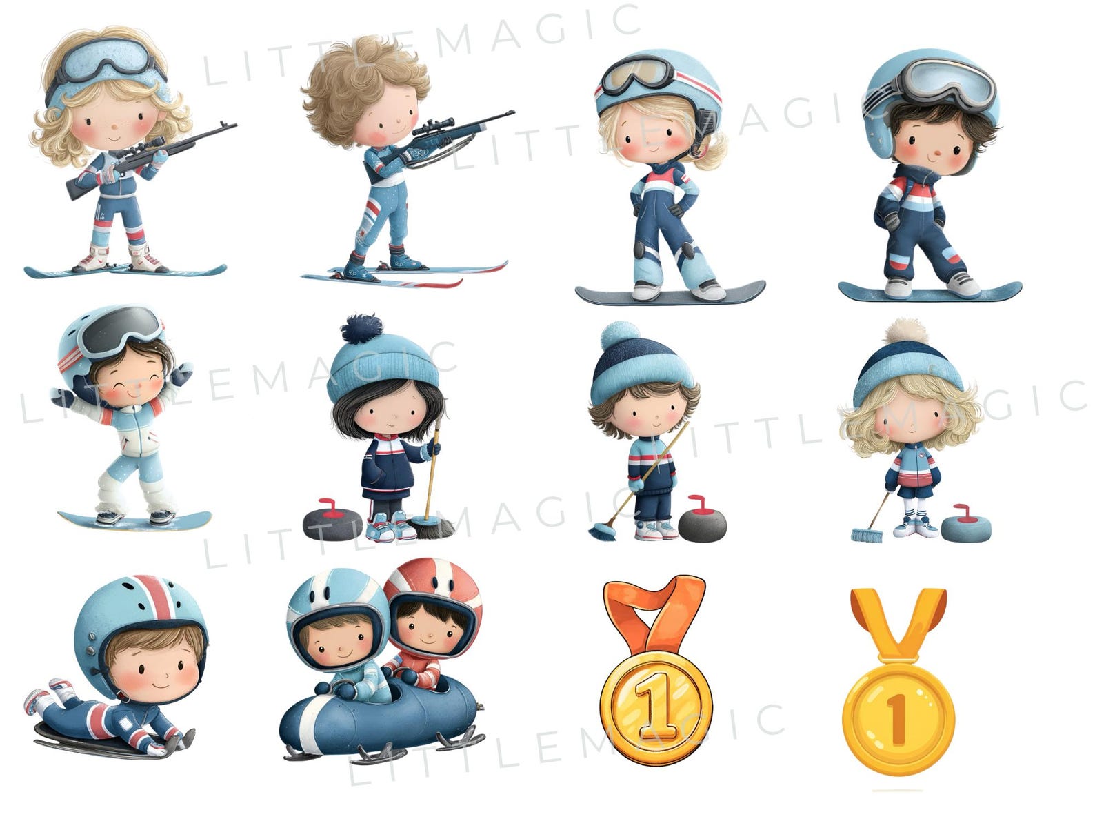 Winter Sports Clipart | Cute Winter Games PNG | Skiing Ice Skating Snow ...