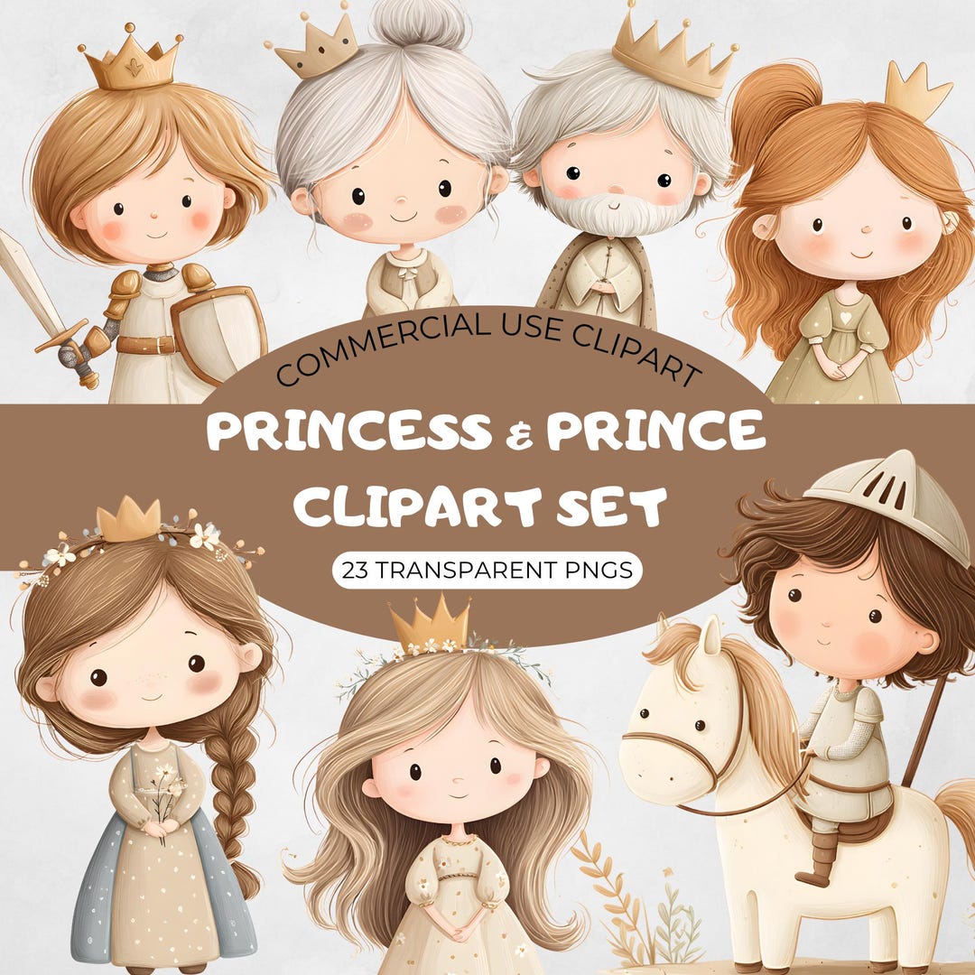 Pastel Princess & Prince Clipart Set, Fairytale Castle Graphics ...