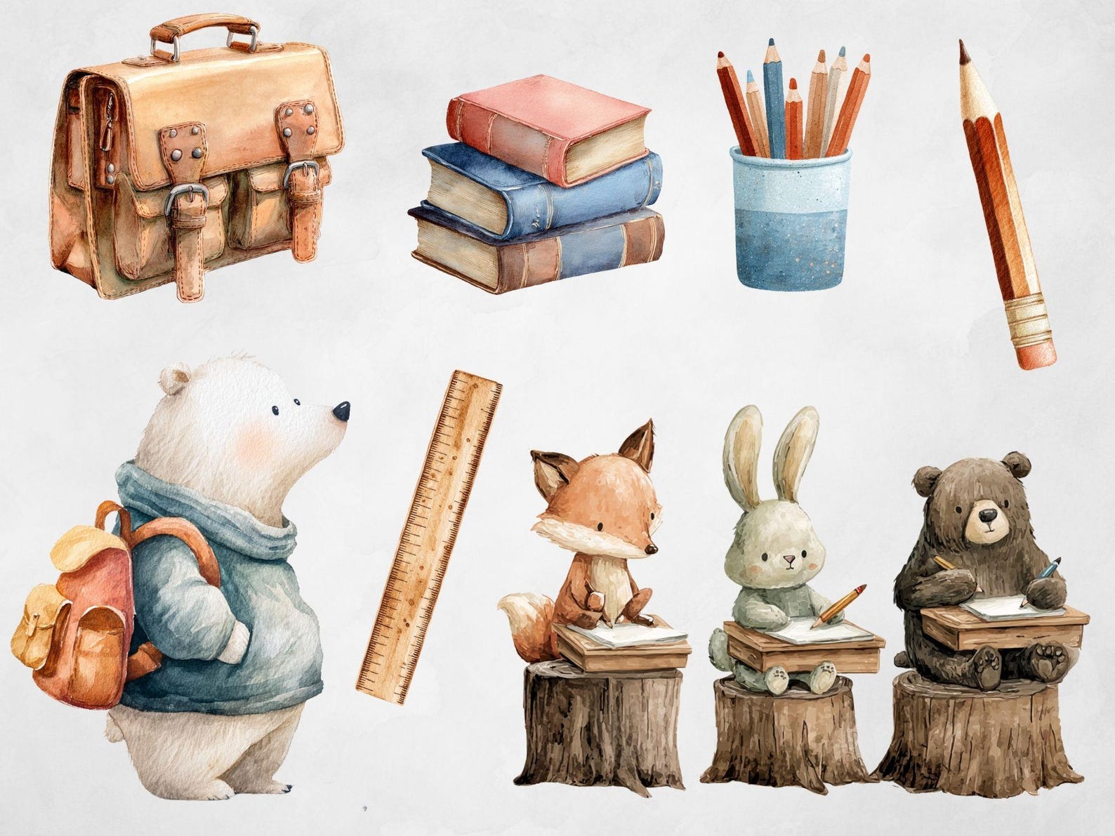 Woodland School Clipart, Cute Animals Digital Download, Back to School ...