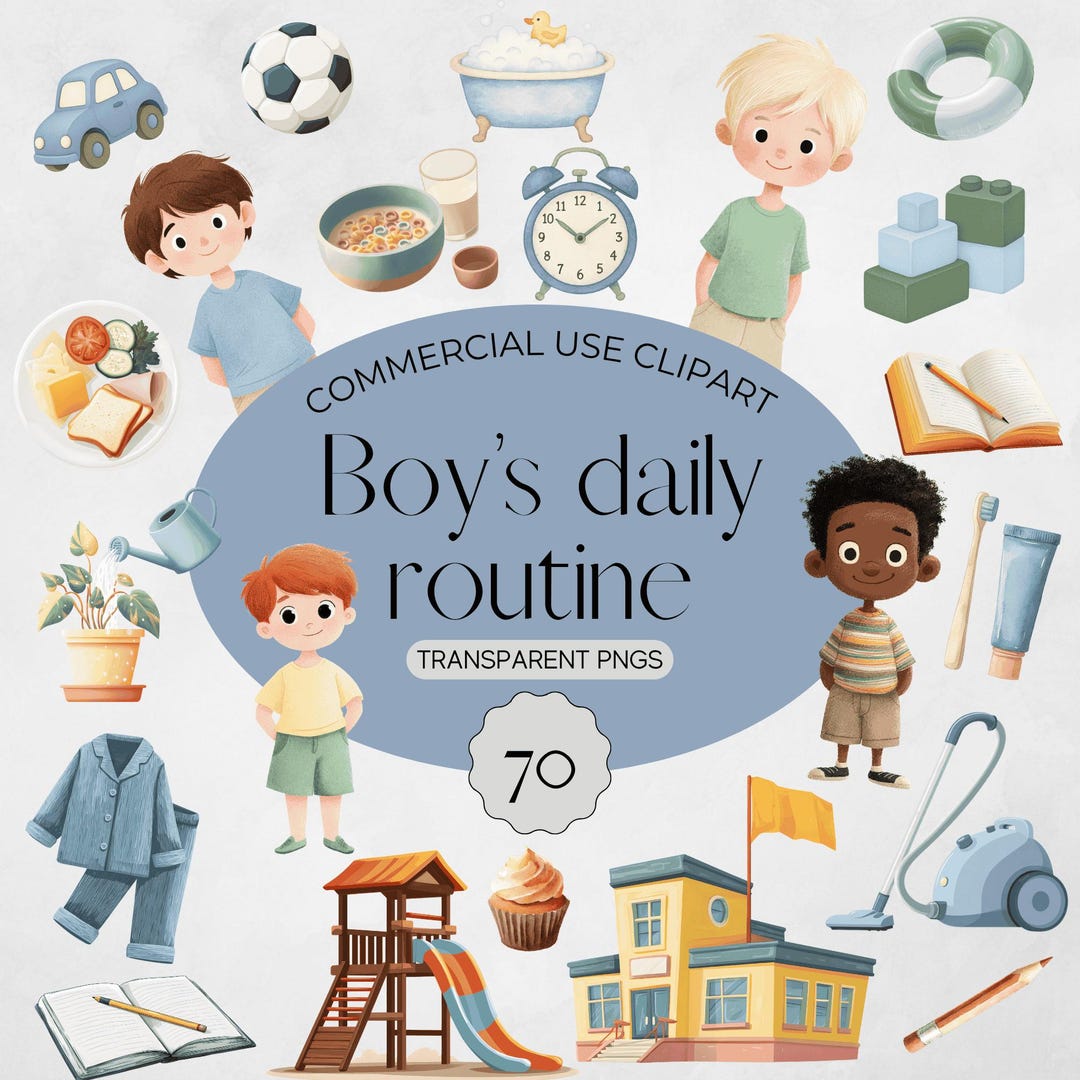 Kids Routine Clipart, Daily Visual Schedule for Children, Morning and ...