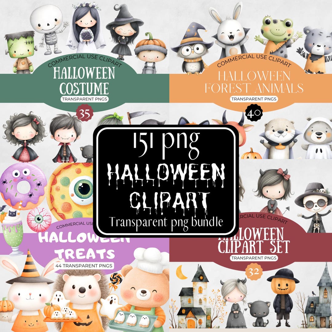 Halloween Clipart Bundle – 151 PNG | Cute Halloween Costume, Animals ...