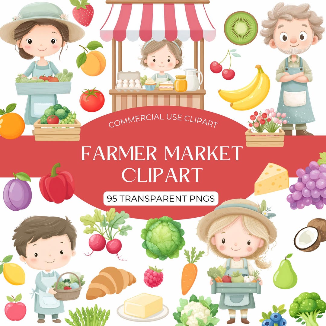Farmers Market Clipart Set – Cute Food Clipart, Fruit and Vegetable PNG ...