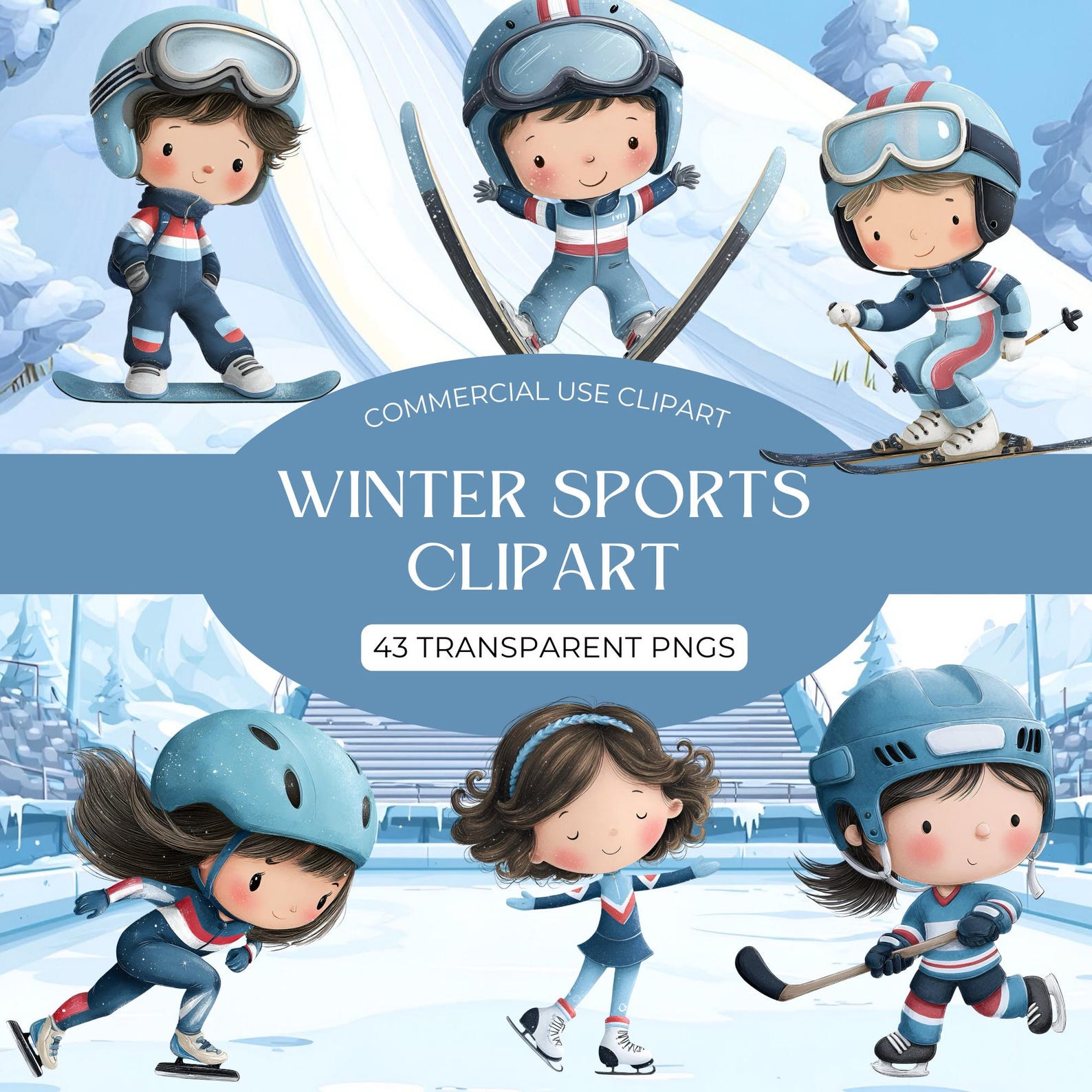 Winter Sports Clipart | Cute Winter Games PNG | Skiing Ice Skating Snow ...