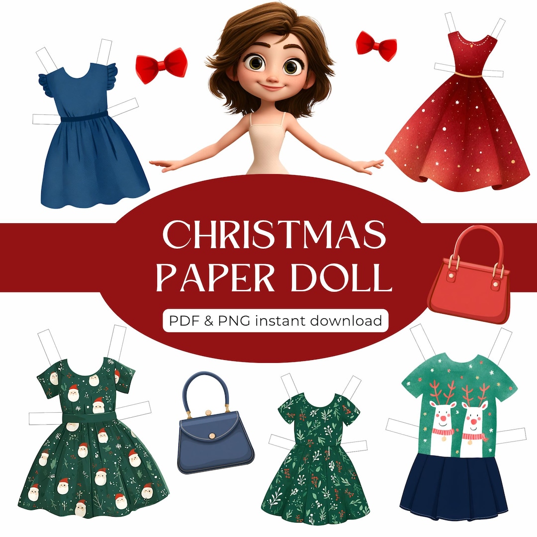 Christmas Paper Doll Printable • Dress-up Doll With Outfits ...