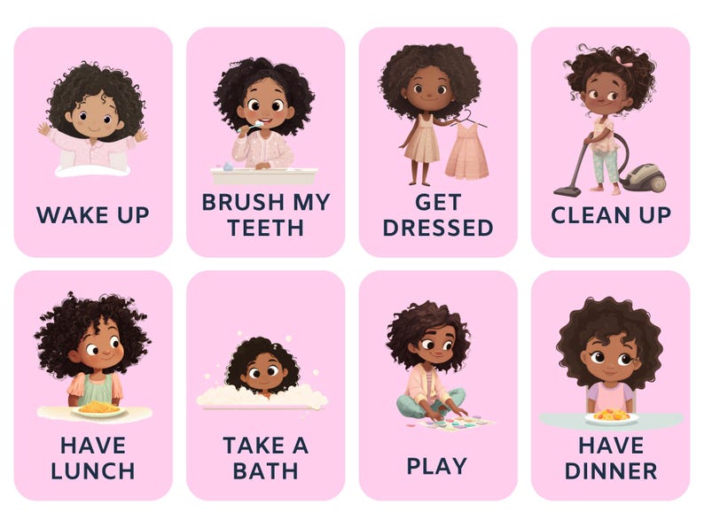 Afro American Kids Routine Clipart, Kids Self-care, Daily Routine ...