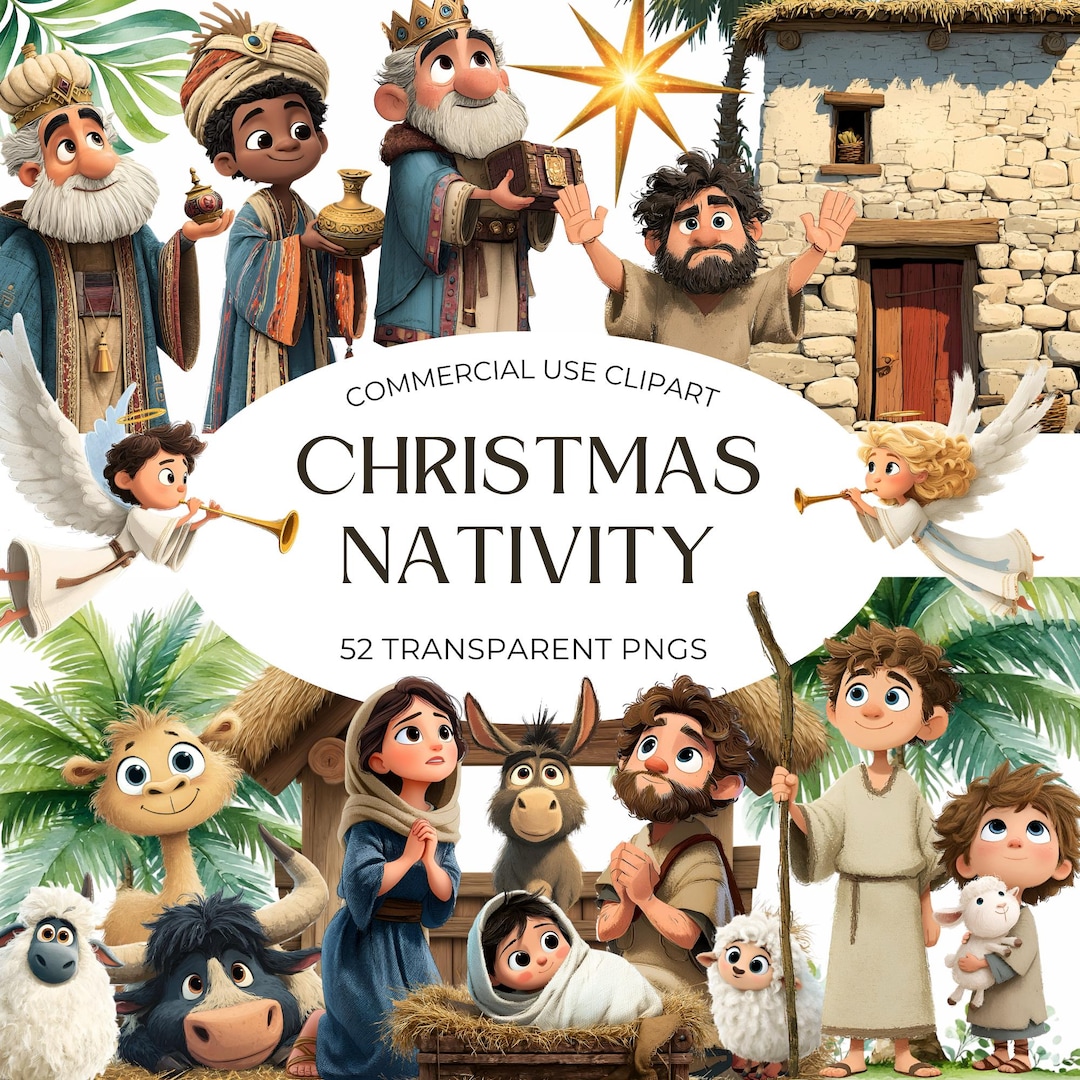 Adorable Nativity Clipart Set, Watercolor Christmas Scene, Holy Family ...