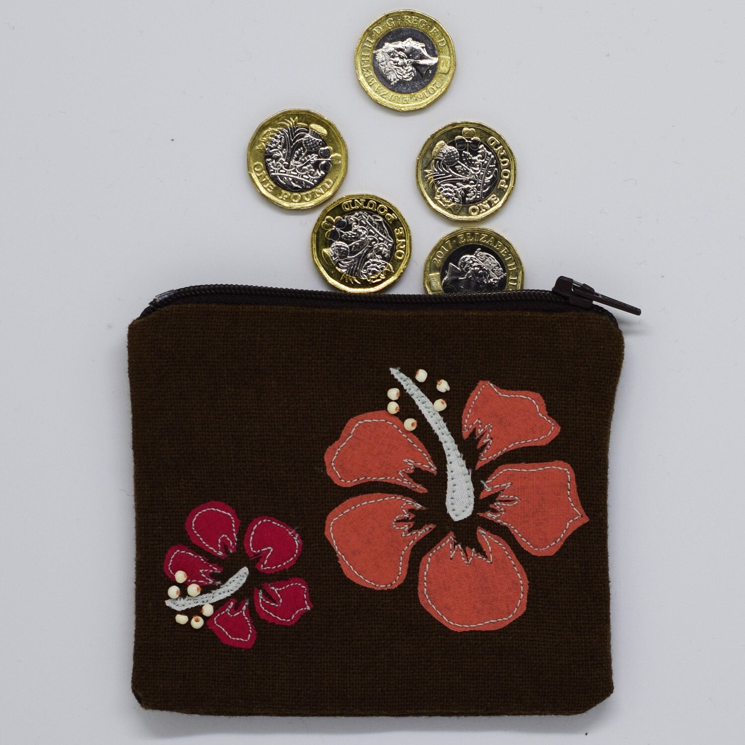 Embroidered Hibiscus Flower Coin Purse: Tropical Linen Pouch - Etsy