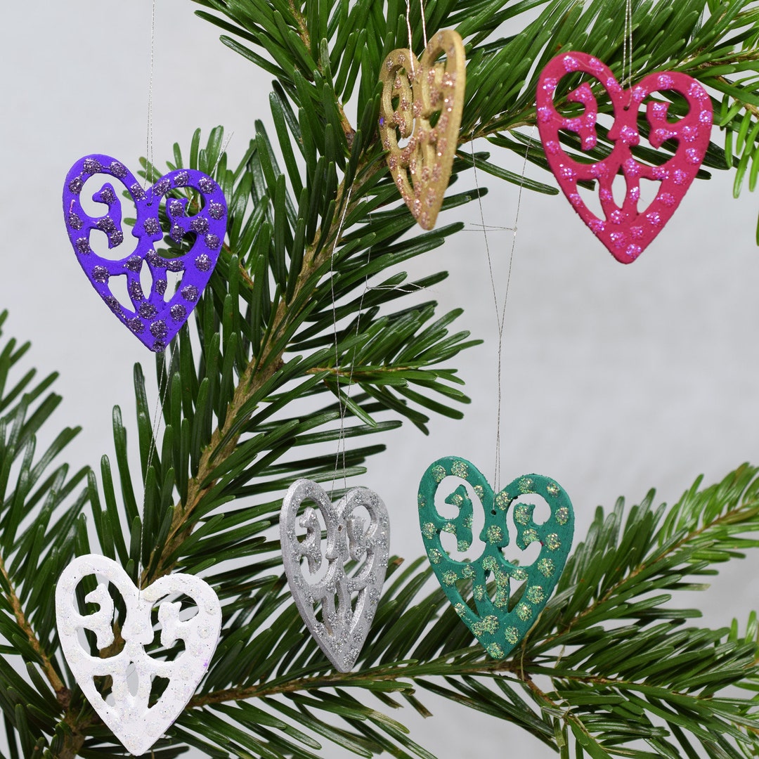 Heart Tree Decorations, Twinkle Heart Ornaments, Set of 6 Laser Cut ...