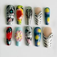 Demon Slayer Akaza Cat Eye Nails | Anime Nails, Hand Painted Nail Set ...
