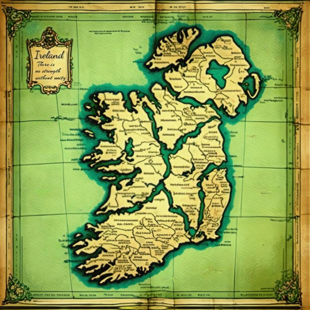 Ireland Map, Irish Map, Creative Map, Green Ireland Map, Old Colorful ...