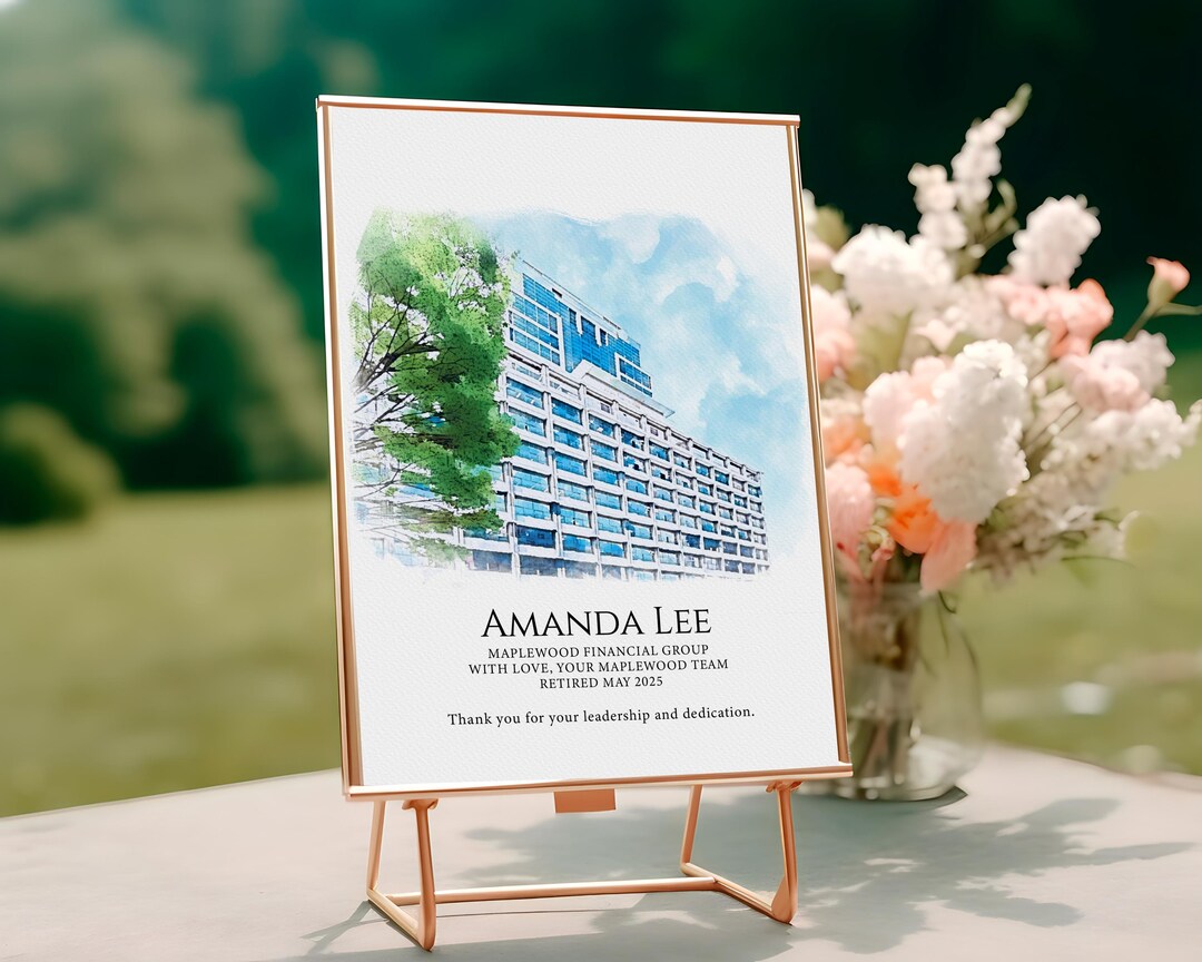 Custom Office Building Watercolor Portrait: Farewell Gift for Coworker ...