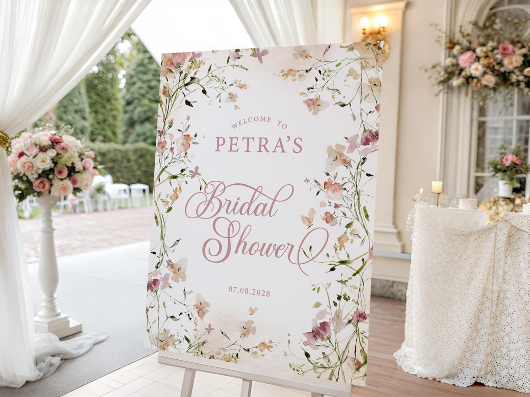 Printed Bridal Shower Welcome Sign, Watercolor Wildflower Poster, Girls ...