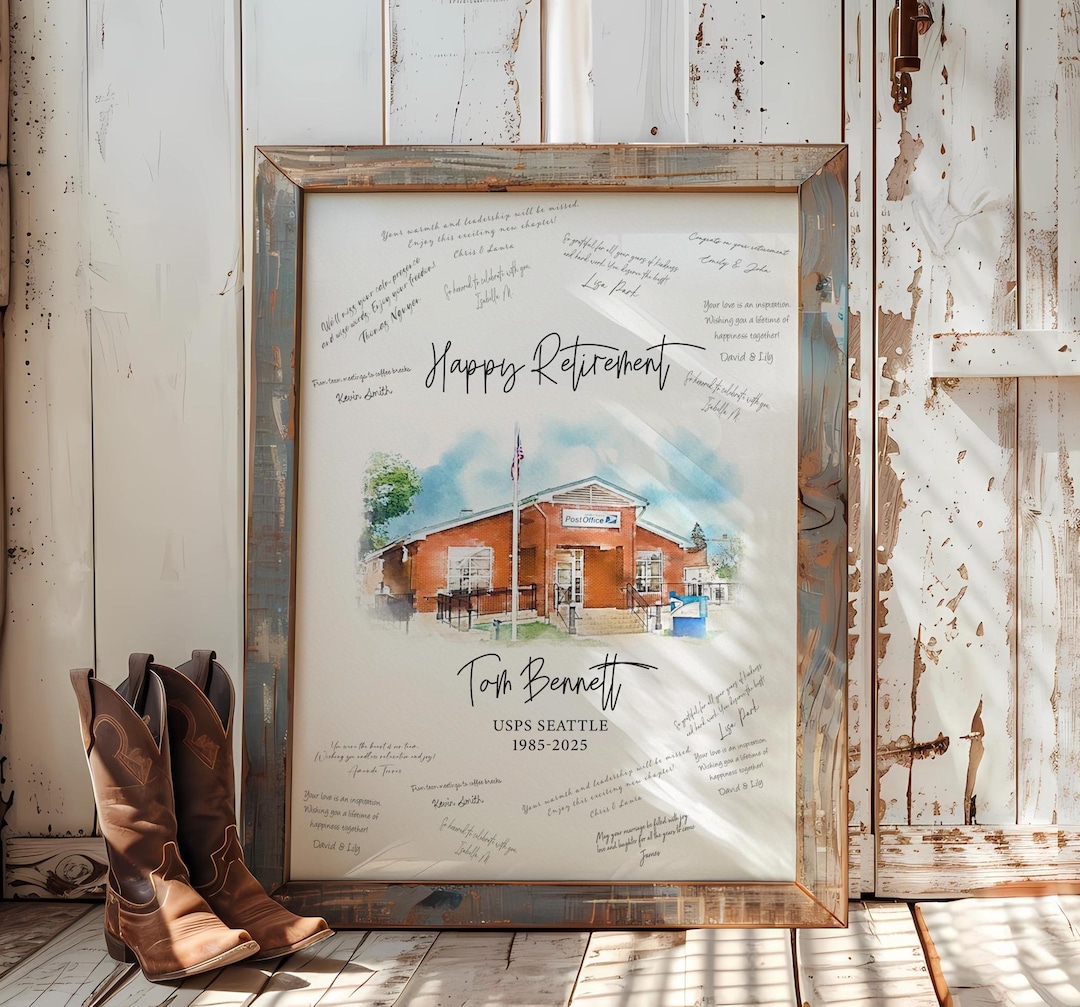 Custom Retirement Gift, Watercolor Building Illustration, Guest Book ...