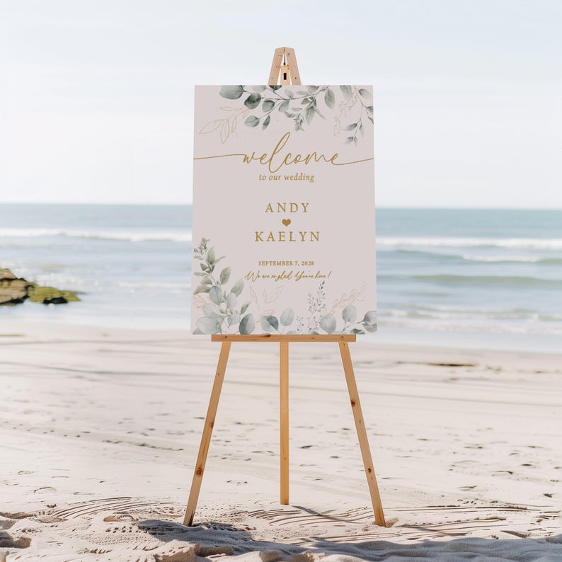 Printed Sage Wedding Welcome Sign, Custom Ceremony Poster, Canvas ...