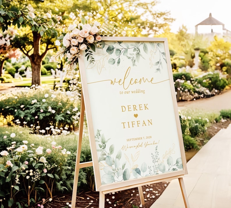 Printed Sage Wedding Welcome Sign, Custom Ceremony Poster, Canvas ...