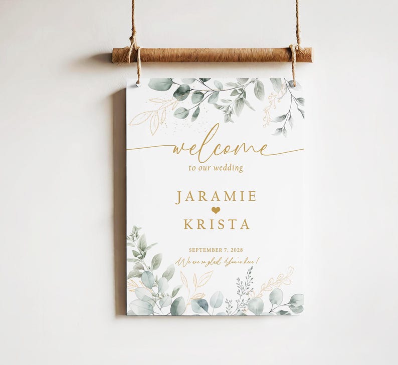Printed Sage Wedding Welcome Sign, Custom Ceremony Poster, Canvas ...