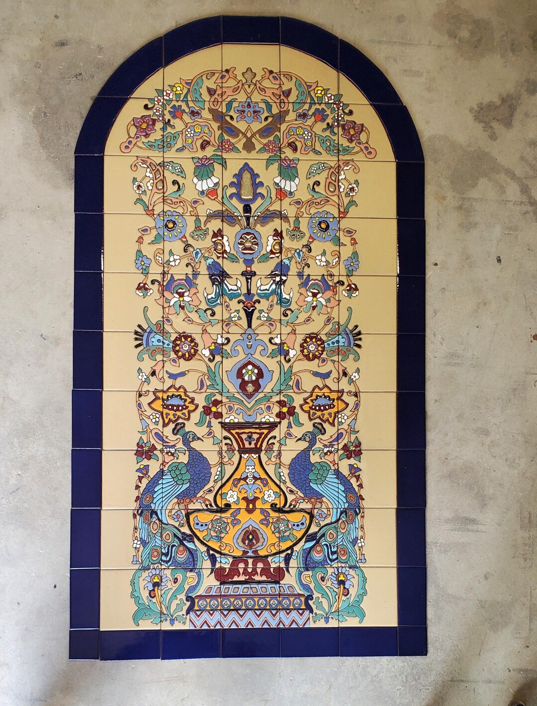 Handmade Ceramic Tile Mural: Two Peacocks, Spanish Revival Backsplash ...