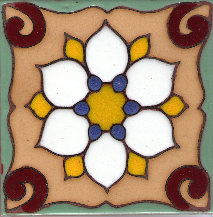 Hand-painted Spanish Tile: Dragon Flower Design, 6x6 Accent Tile - Etsy