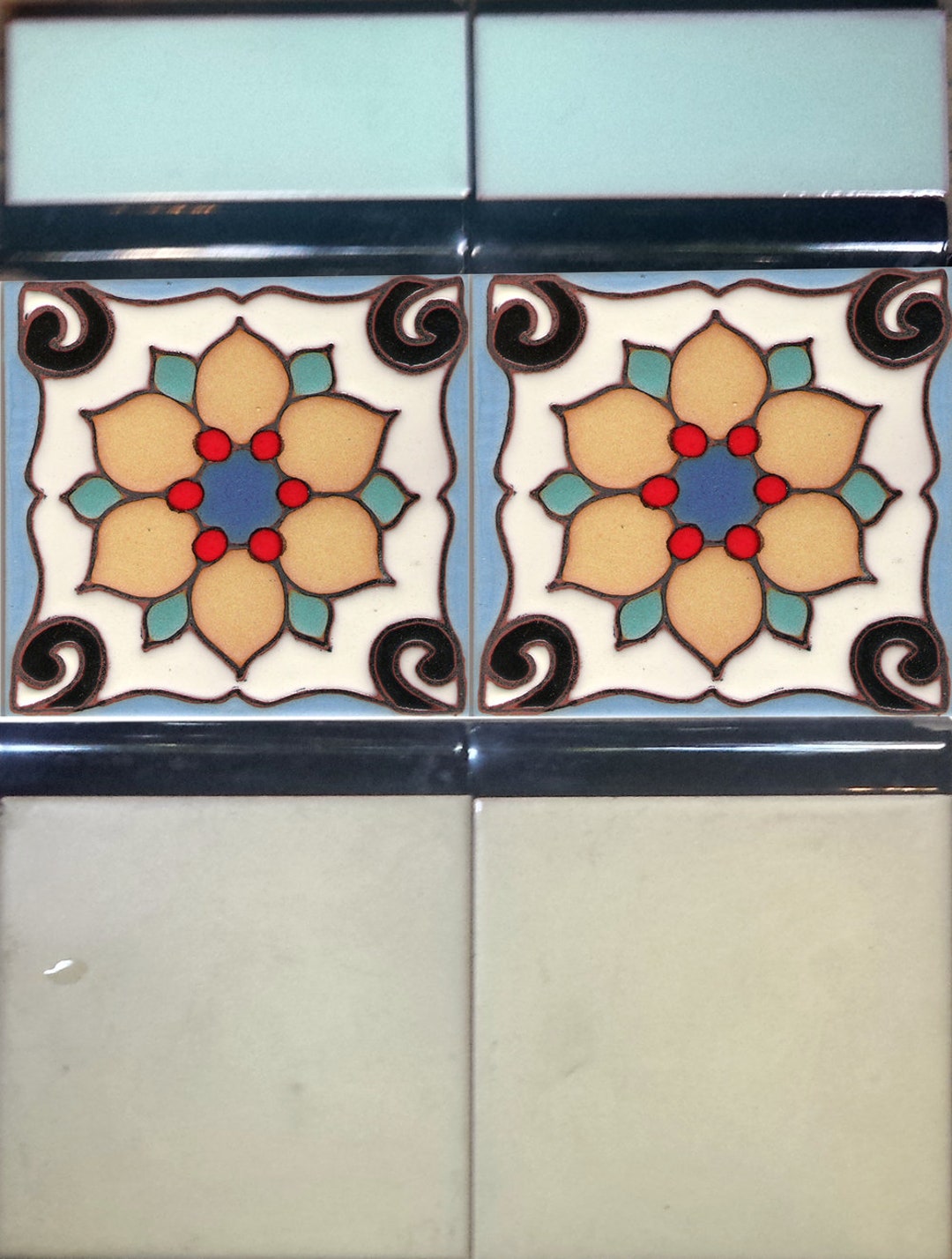 Spanish Accent Tiles 6x6 ~ Dragon Flower Tile Design ~ Kitchen Tile ...