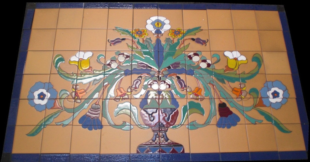 Ceramic Tree of Life Mural Spanish Floral Outdoor Handglazed Tile Art ...