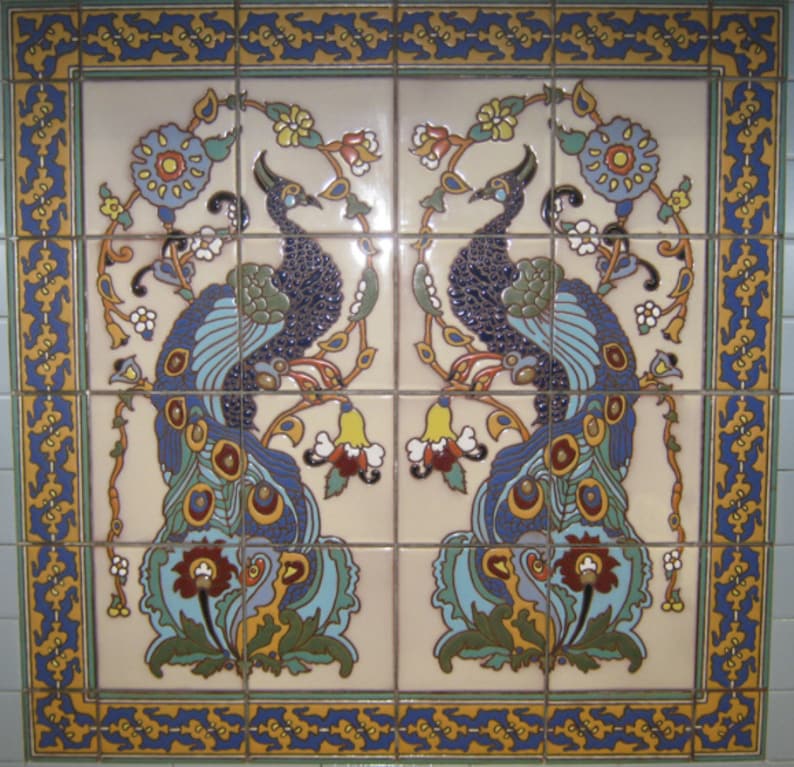 Catalina Peacock Tile Mural: Hand-glazed Spanish Revival Art - Etsy