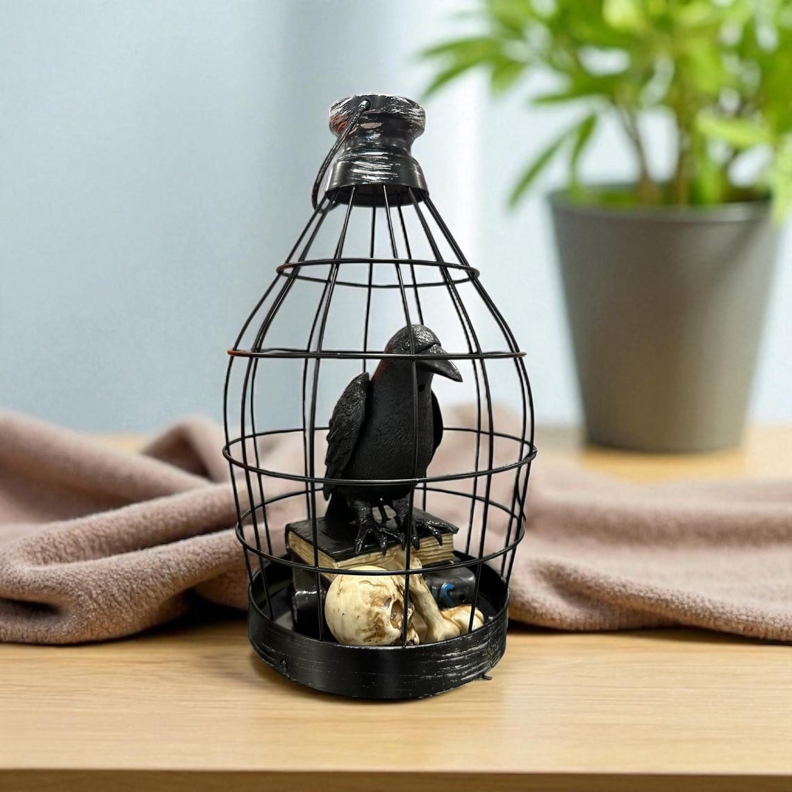 Crow in Cage Halloween Prop – Flapping & Screaming Bird – Haunted Decor ...